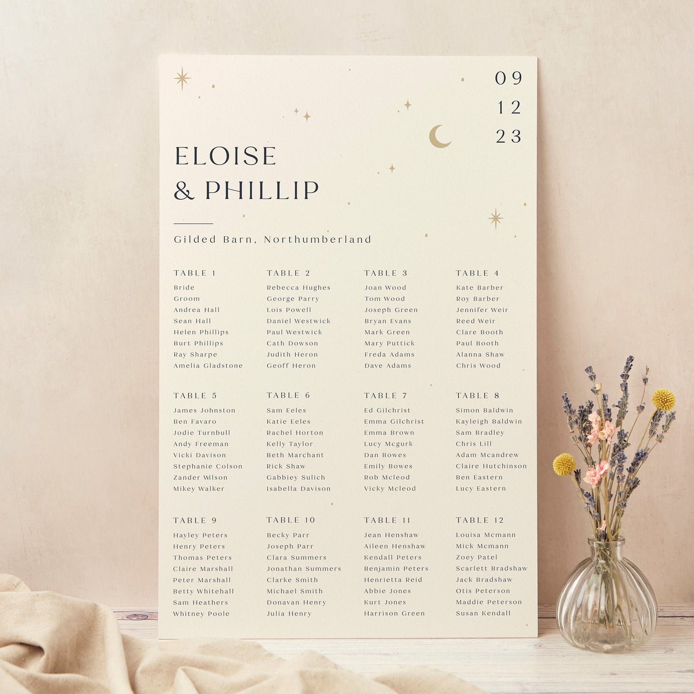 Celestial Night Sky Personalised Wedding Table Plan – Loom Weddings