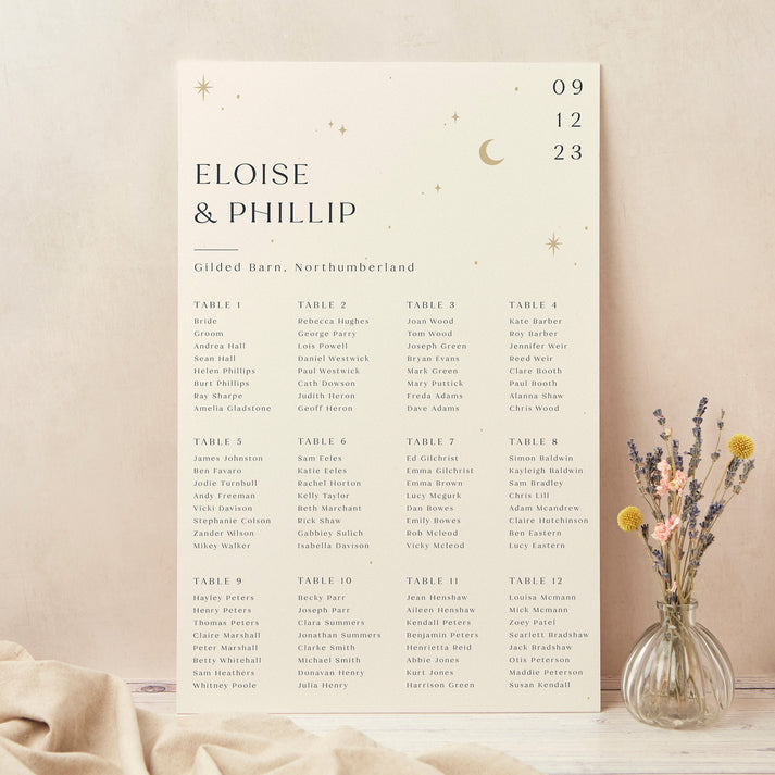 Celestial Night Sky Personalised Wedding Table Plan – Loom Weddings