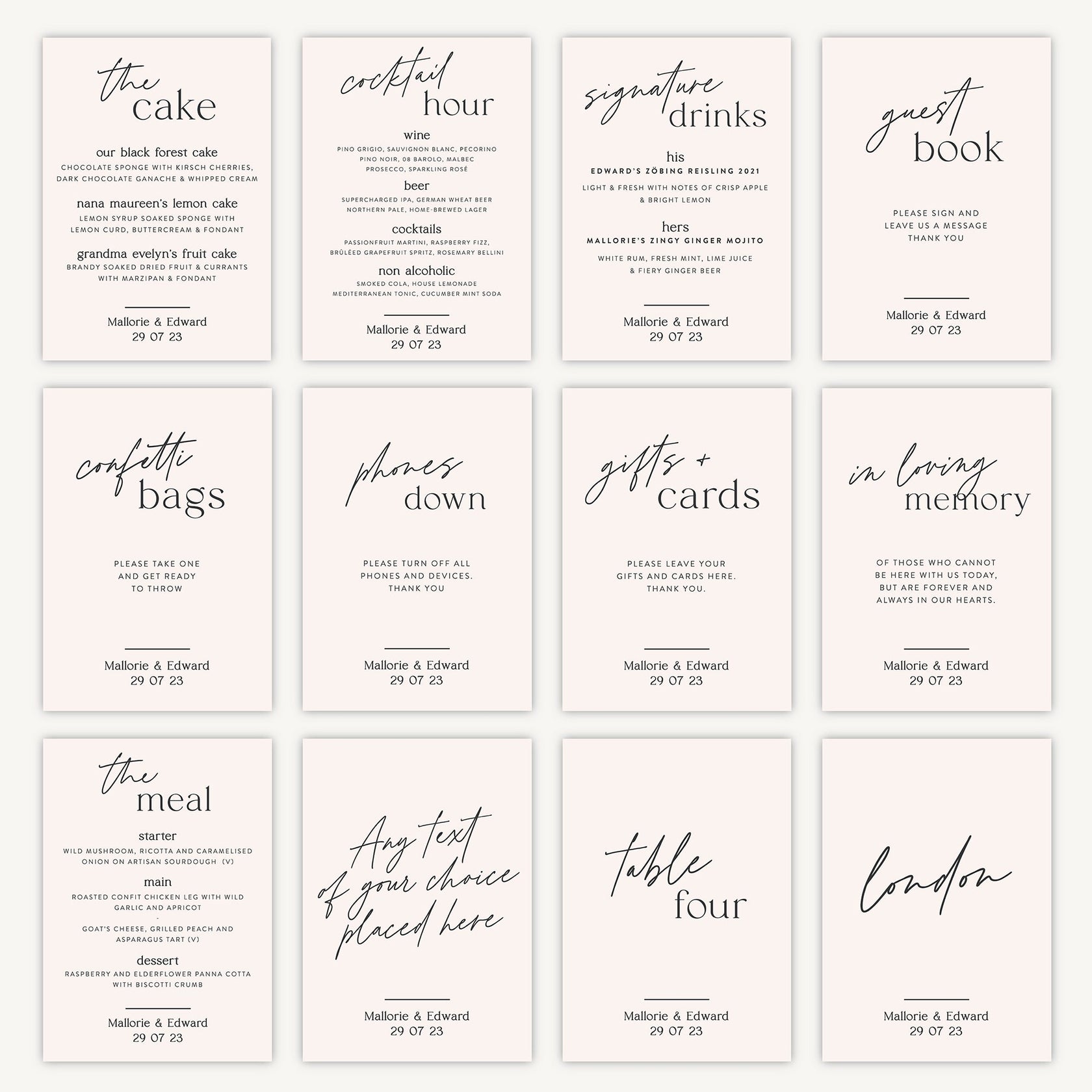 Table Name Sign Wedding Sign A4 Sturdy Foamex Sign Modern Calligraphy ...