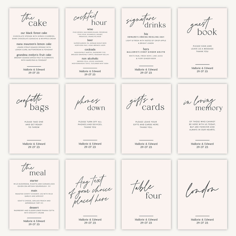 Table Name Sign Wedding Sign A4 Sturdy Foamex Sign Modern Calligraphy ...