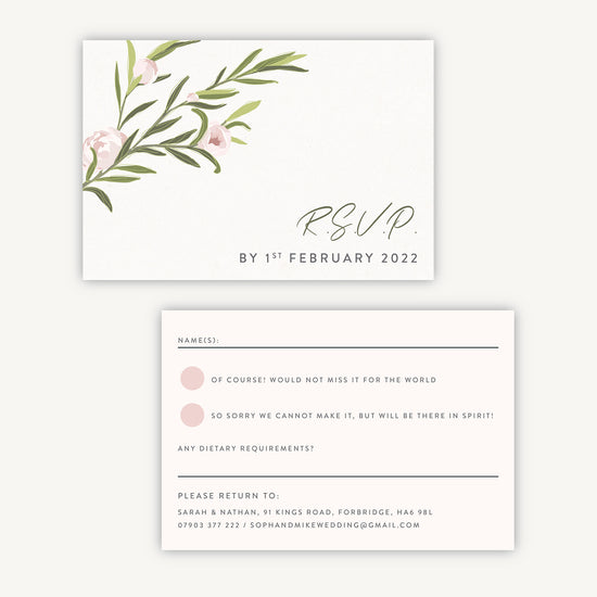 Blush Peony Wedding Invitation RSVP Card – Loom Weddings