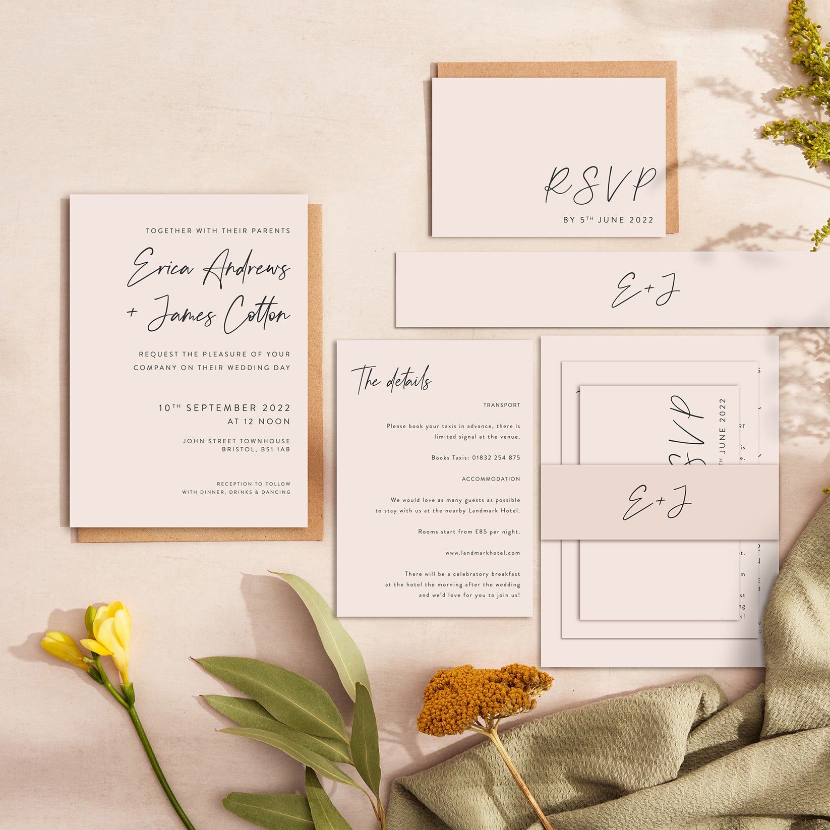 Minimal Script Wedding Invitation – Loom Weddings