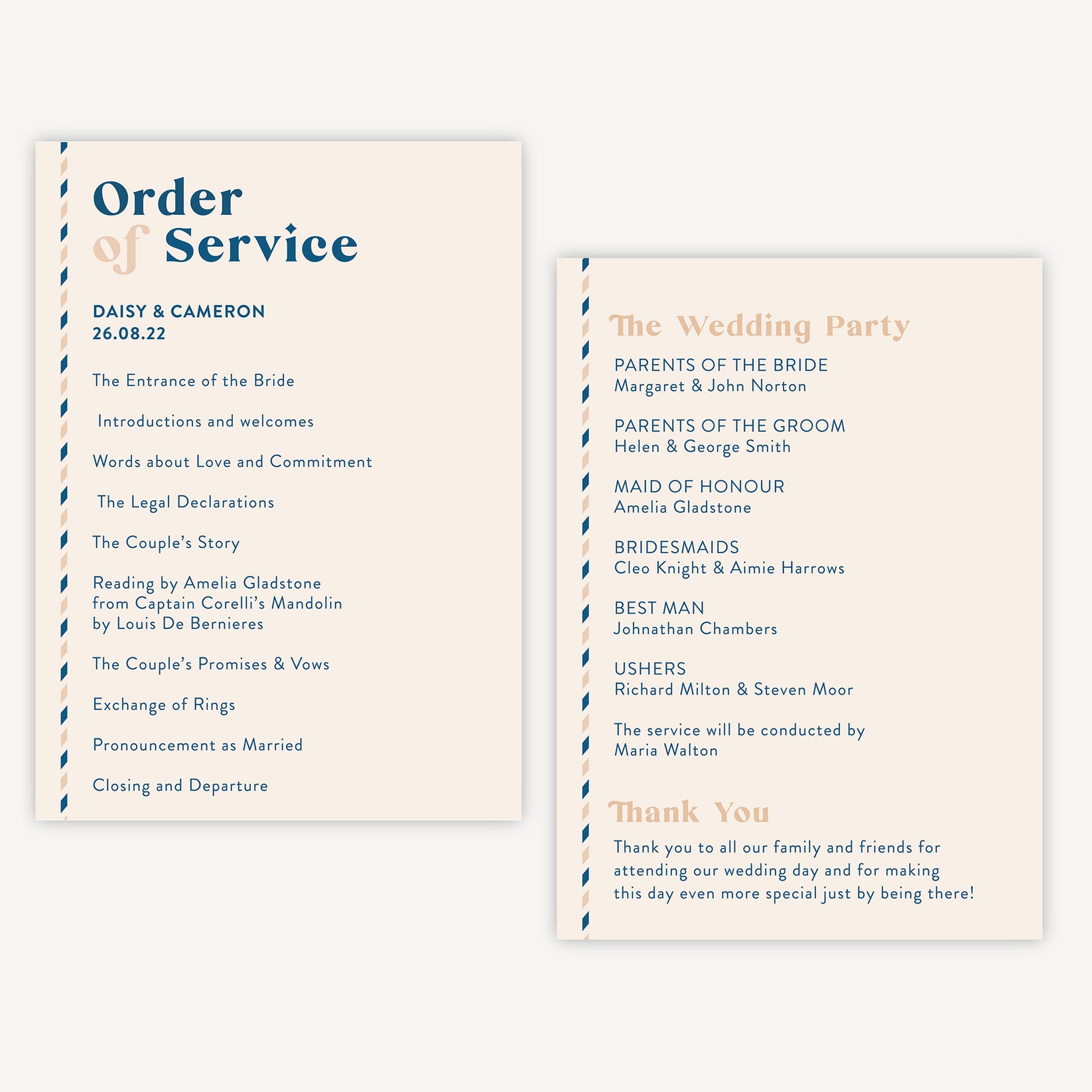 Muted Travel Wedding Order of Service Sheet – Loom Weddings
