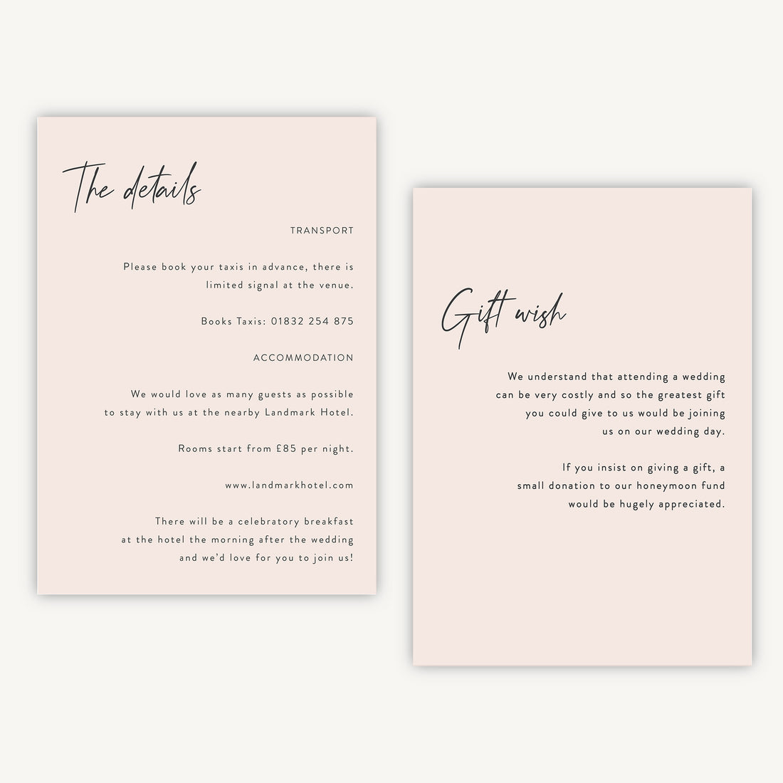 Minimal Script Wedding Invitation Details Card – Loom Weddings