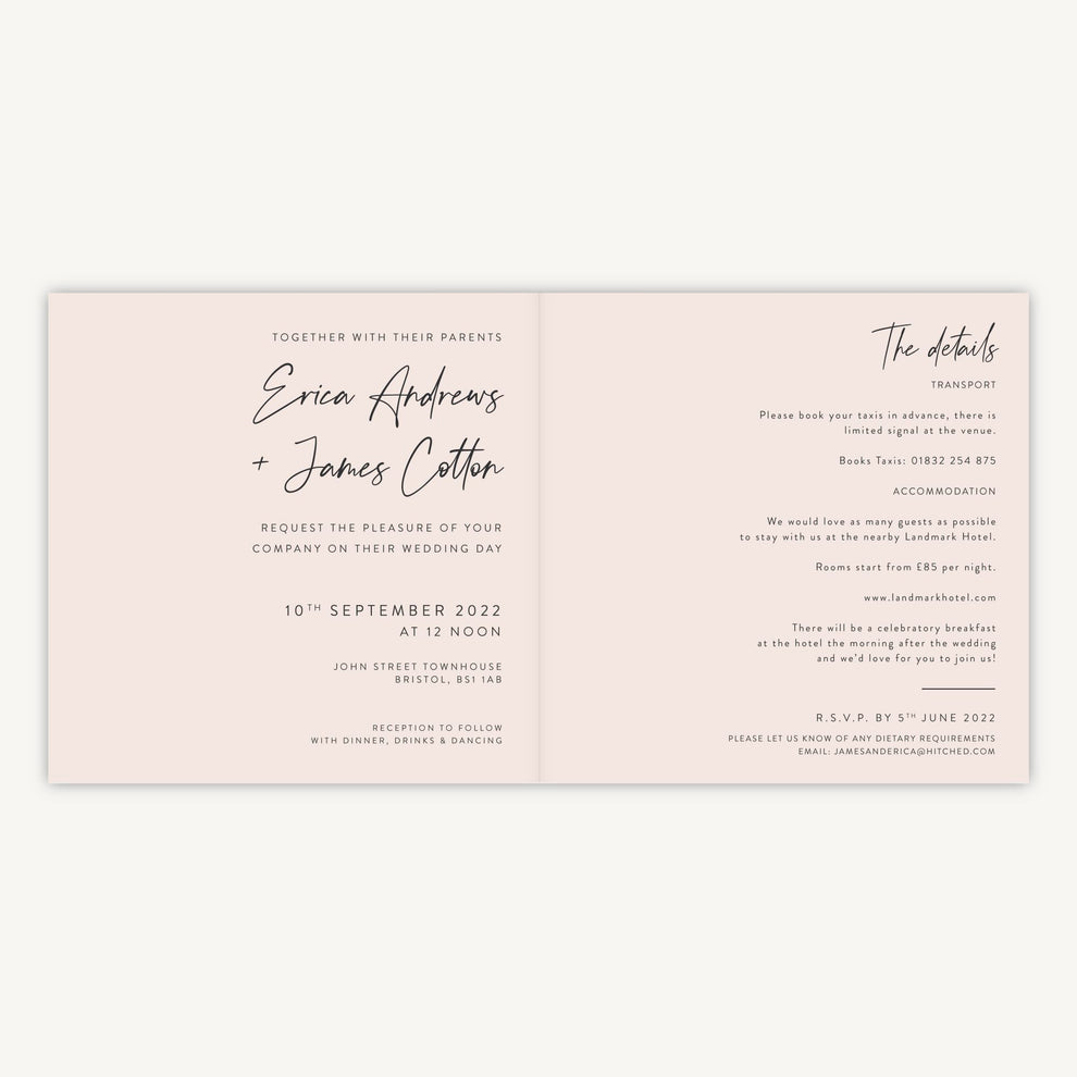 Minimal Script Folded Wedding Invitation – Loom Weddings