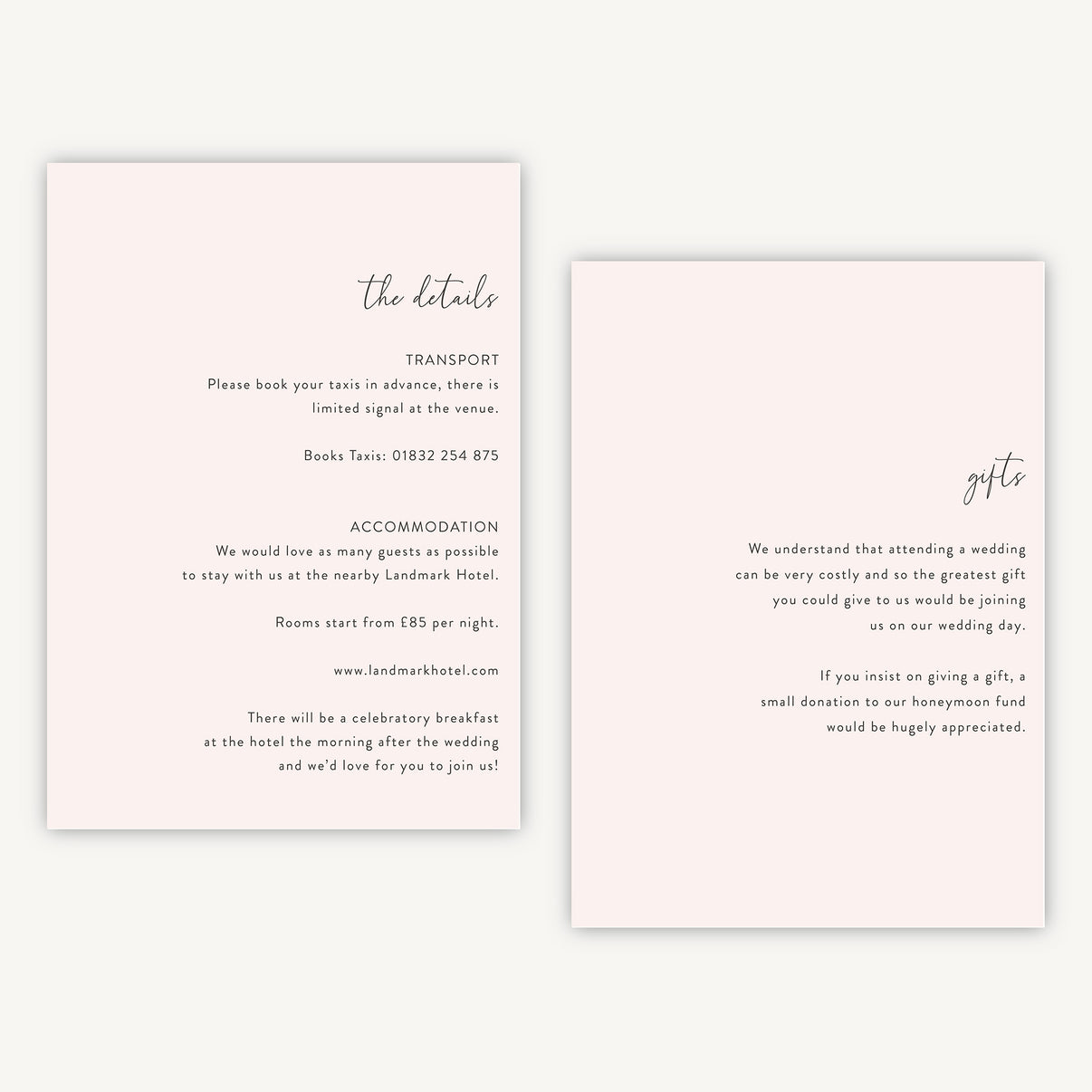 Romantic Script Wedding Invitation Details Card – Loom Weddings