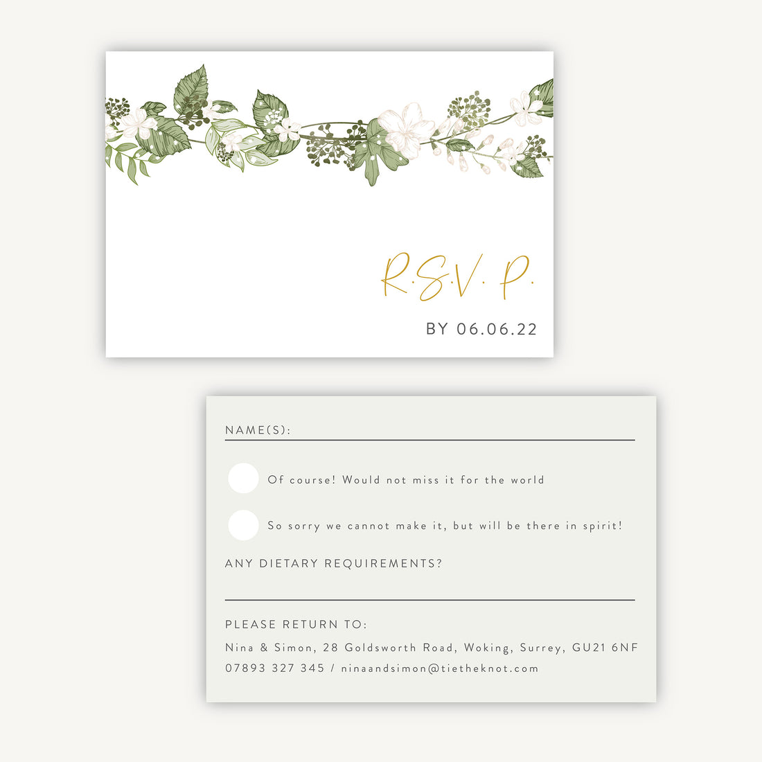 White Floral Wedding Invitation RSVP Card – Loom Weddings